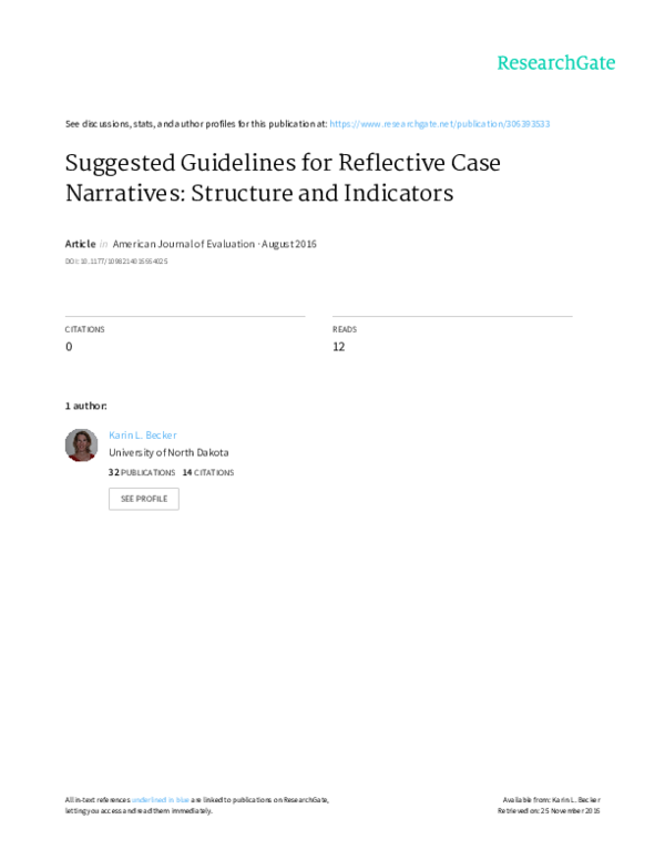 (PDF) Suggested Guidelines for Reflective Case Narratives: Structure ...