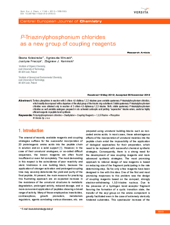 (PDF) P-Triazinylphosphonium chlorides as a new group of coupling reagents
