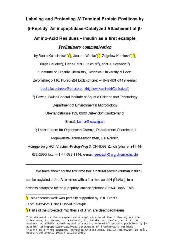 (PDF) Labeling and Protecting N -Terminal Protein Positions by β ...