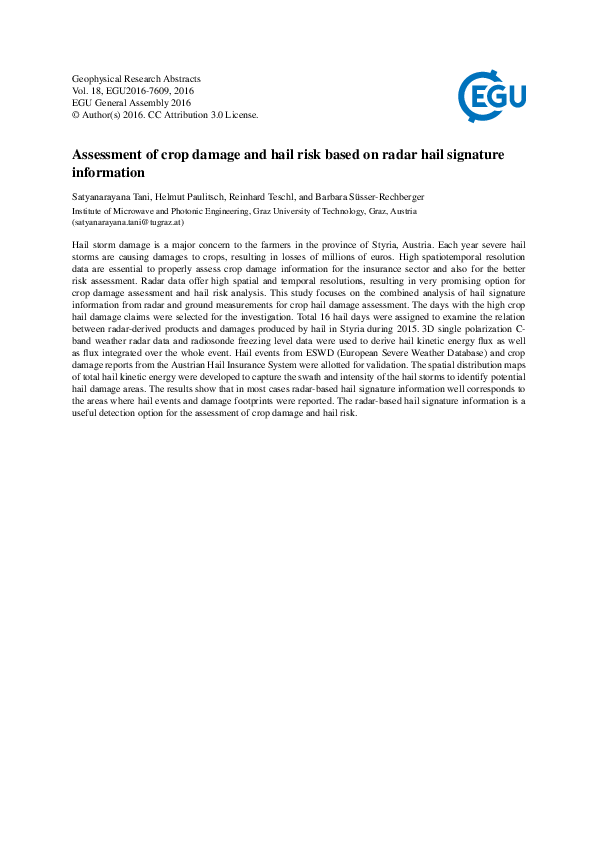 (PDF) Assessment of crop damage and hail risk based on radar hail ...