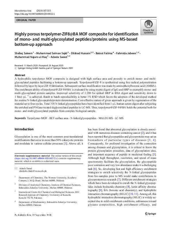 (PDF) Highly porous terpolymer-ZIF8@BA MOF composite for identification ...