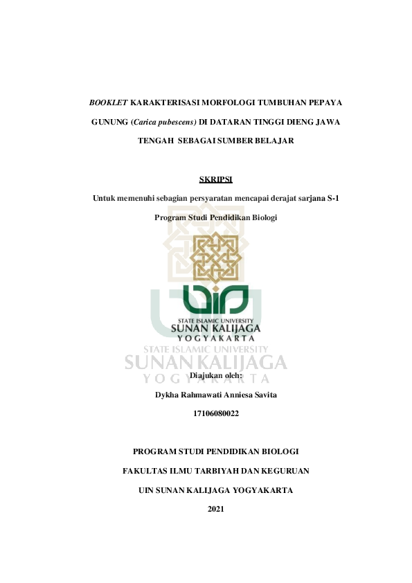 (PDF) BOOKLET KARAKTERISASI MORFOLOGI TUMBUHAN PEPAYA GUNUNG (Carica ...