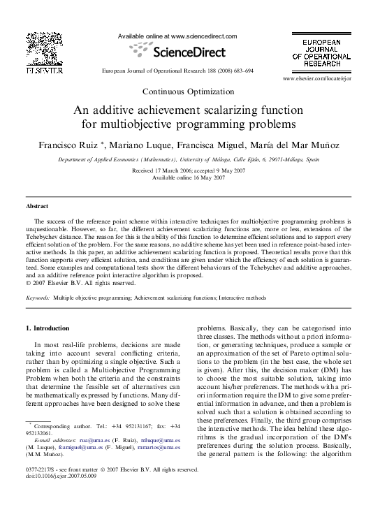 (PDF) An additive achievement scalarizing function for multiobjective programming problems