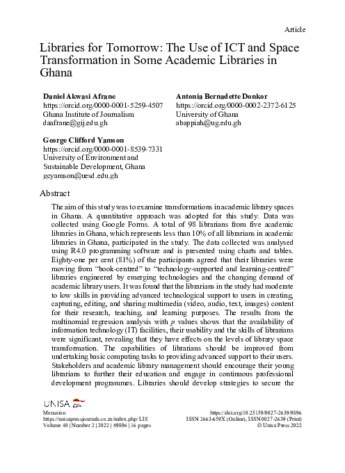 (PDF) Libraries for Tomorrow: The Use of ICT and Space Transformation ...