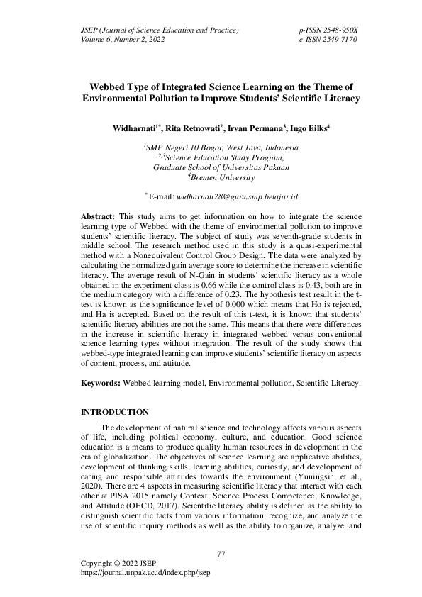 (PDF) Webbed Type of Integrated Science Learning on the Theme of ...
