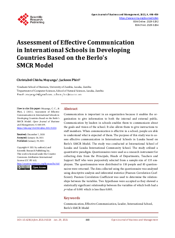 (PDF) Assessment of Effective Communication in International Schools in ...