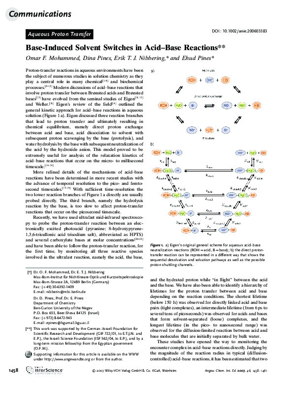 (PDF) Base-Induced Solvent Switches in Acid–Base Reactions