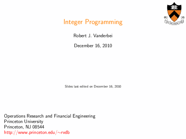 (PDF) Integer Programming