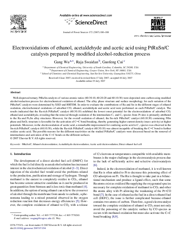 (PDF) Electrooxidations of ethanol, acetaldehyde and acetic acid using ...