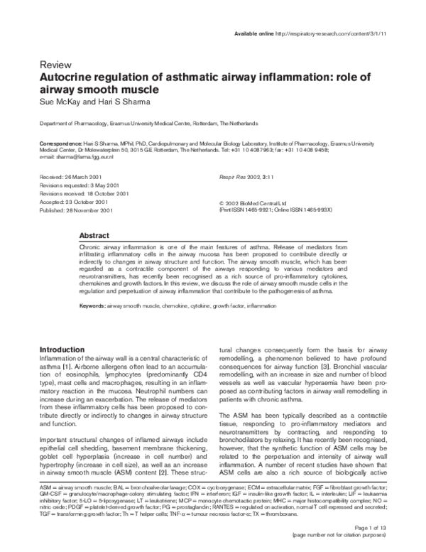 (PDF) Autocrine regulation of asthmatic airway inflammation: role of ...