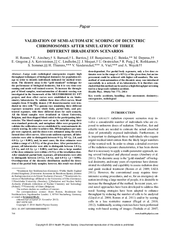 (PDF) Validation of Semi-automatic Scoring of Dicentric Chromosomes after Simulation of Three ...