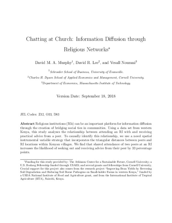 (PDF) Chatting at Church: Information Diffusion through Religious Networks