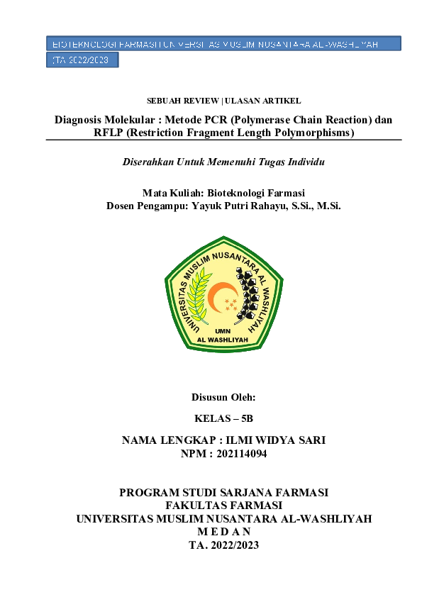 (DOC) Diagnosis Molekular : Metode PCR (Polymerase Chain Reaction) dan ...