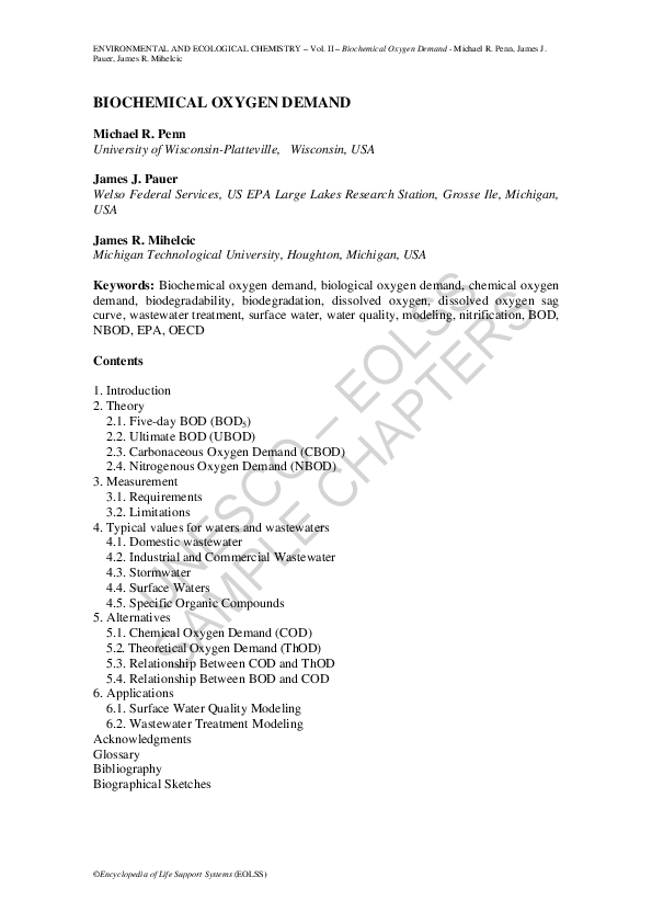 (PDF) Biochemical Oxygen Demand