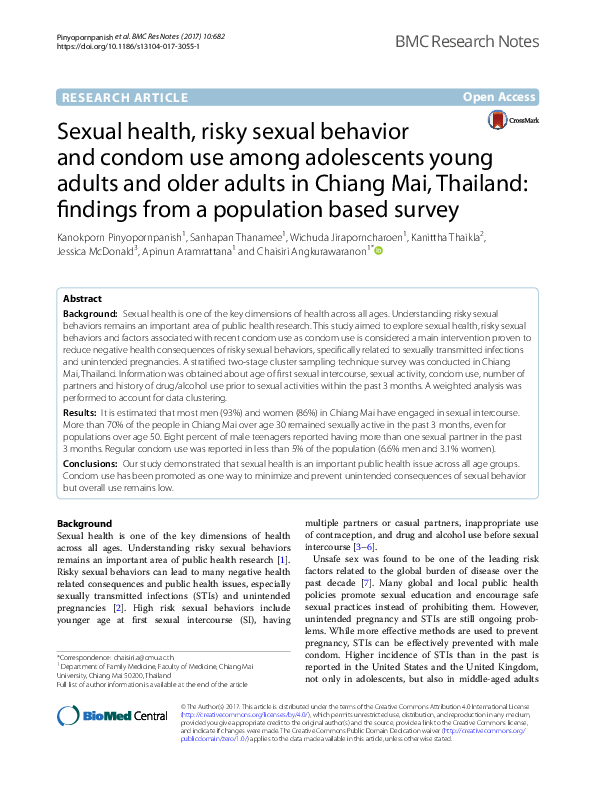 (PDF) Sexual health, risky sexual behavior and condom use among ...