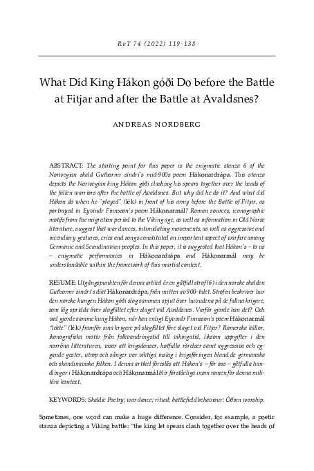 (PDF) What Did King Hákon góði Do before the Battle at Fitjar and after ...