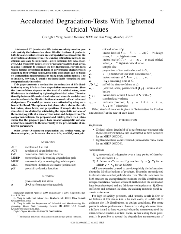 (PDF) Accelerated degradation-tests with tightened critical values