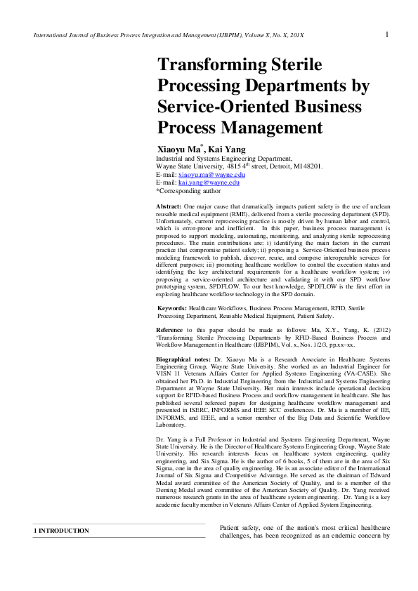 (PDF) Transforming sterile processing departments by service-oriented ...