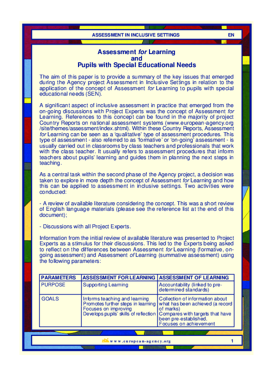 (PDF) ASSESSMENT FOR LEARNING AND PUPILS WITH SPECIAL EDUCATIONAL NEEDS A DISCUSSION OF THE ...
