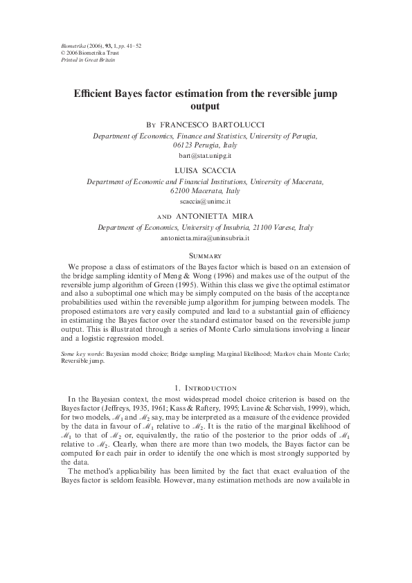 (PDF) Efficient Bayes factor estimation from the reversible jump output
