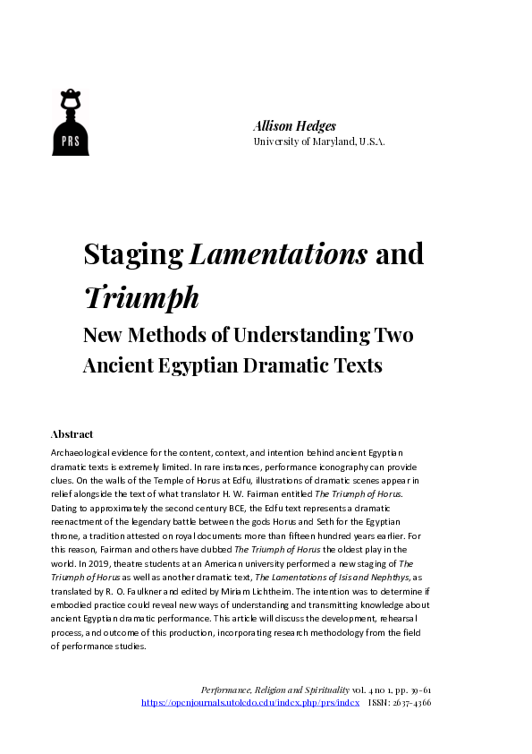 (PDF) Staging 'Lamentations' and 'Triumph': New Methods of ...