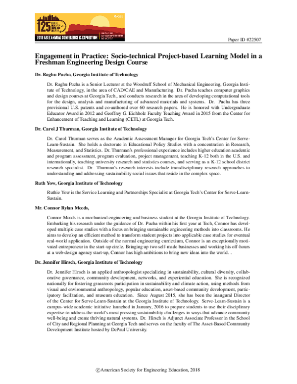 (PDF) Engagement in Practice: Socio-technical Project-based Learning Model in a Freshman ...
