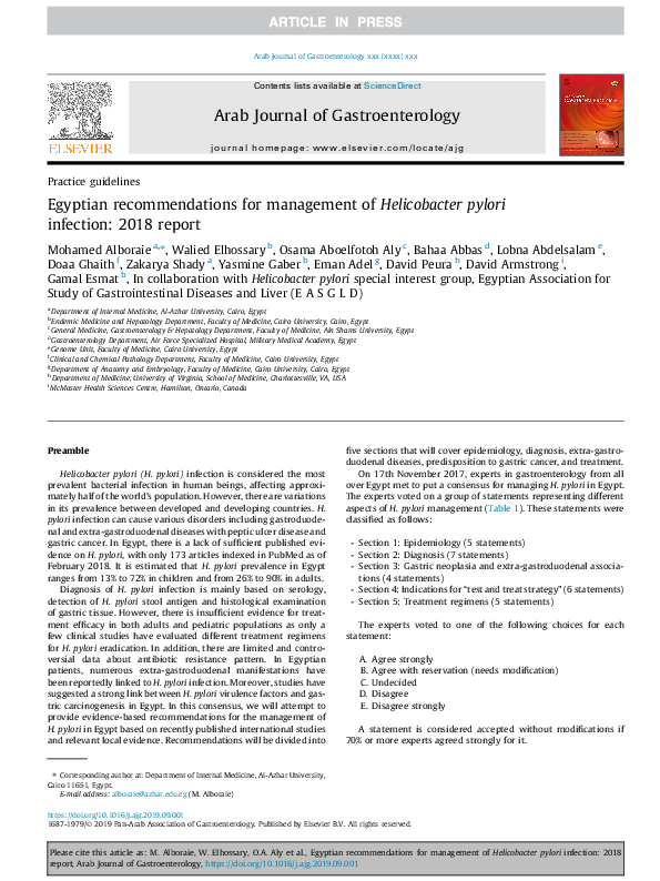 (PDF) Egyptian recommendations for management of Helicobacter pylori ...