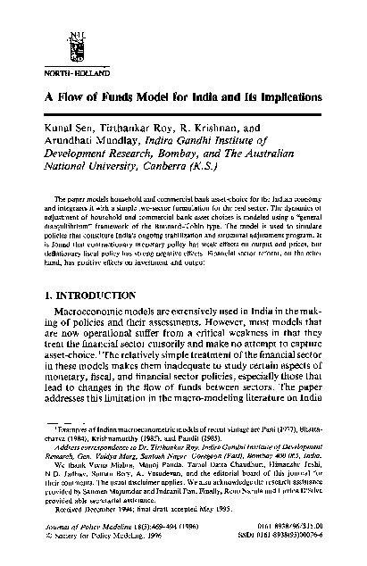 (PDF) A flow of funds model for India and its implications