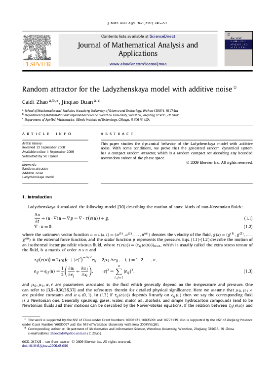 (PDF) Random attractor for the Ladyzhenskaya model with additive noise