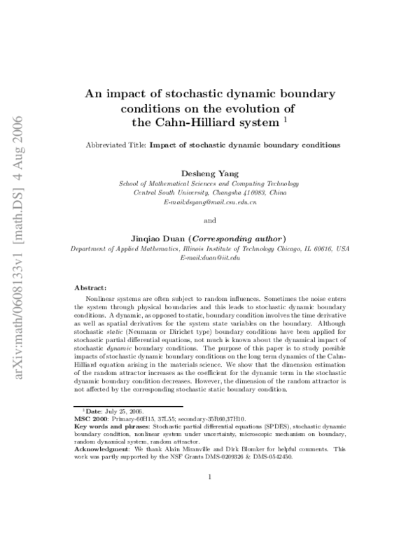 Pdf An Impact Of Stochastic Dynamic Boundary Conditions On The