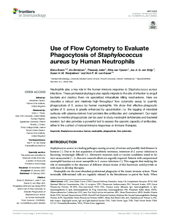 Pdf Use Of Flow Cytometry To Evaluate Phagocytosis Of Staphylococcus Aureus By Human