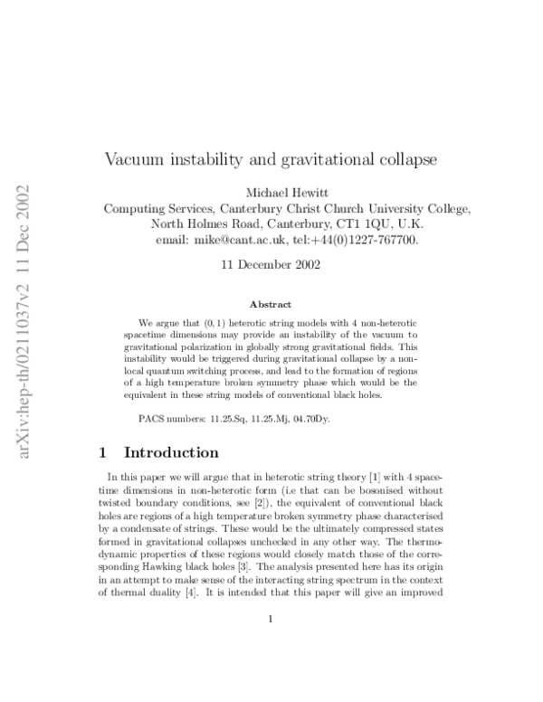 (PDF) Vacuum instability and gravitational collapse