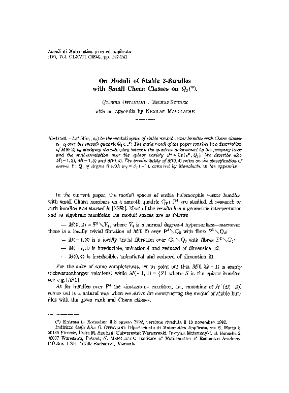 (PDF) On moduli of stable 2-bundles with small chern classes onQ 3