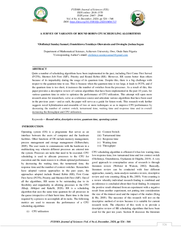 (PDF) A Survey of Variants of Round Robin Cpu Scheduling Algorithms