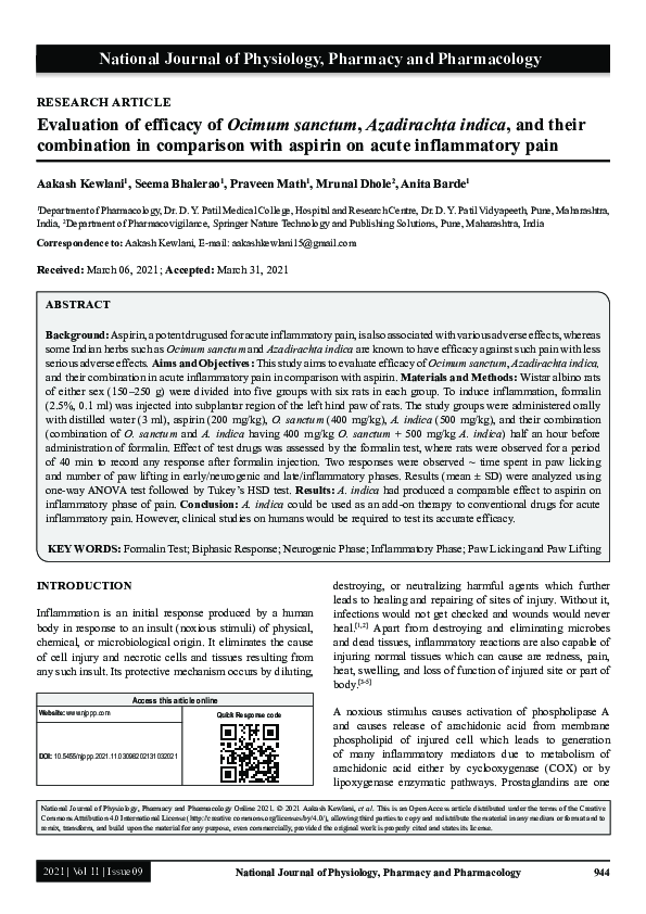 (PDF) Evaluation of efficacy of Ocimum sanctum, Azadirachta indica, and ...