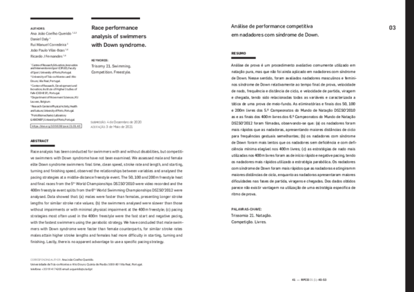 (PDF) Race performance analysis of swimmers with Down syndrome