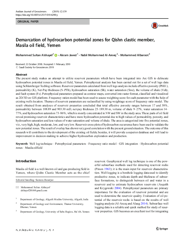 (PDF) Demarcation of hydrocarbon potential zones for Qishn clastic ...