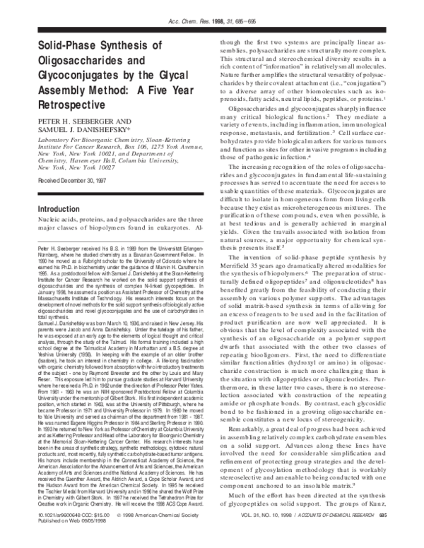 (PDF) Solid-Phase Synthesis of Oligosaccharides and Glycoconjugates by ...