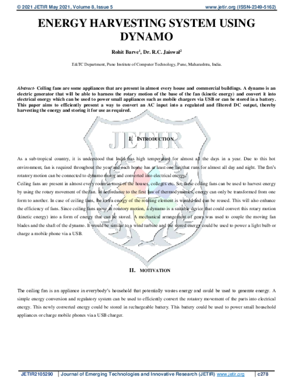 (PDF) Energy Harvesting System Using Dynamo