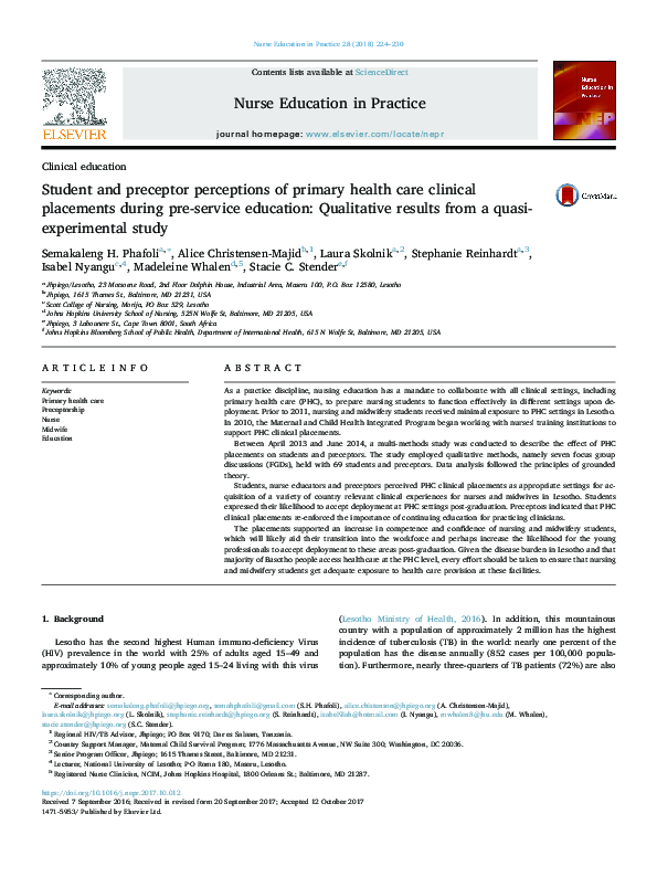 (PDF) Student and preceptor perceptions of primary health care clinical placements during pre ...