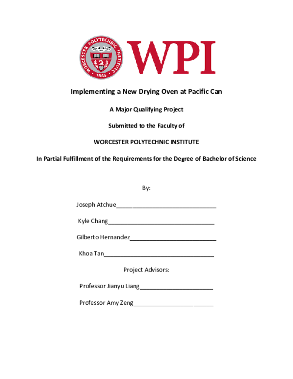 (PDF) Implementing a New Drying Oven at Pacific Can