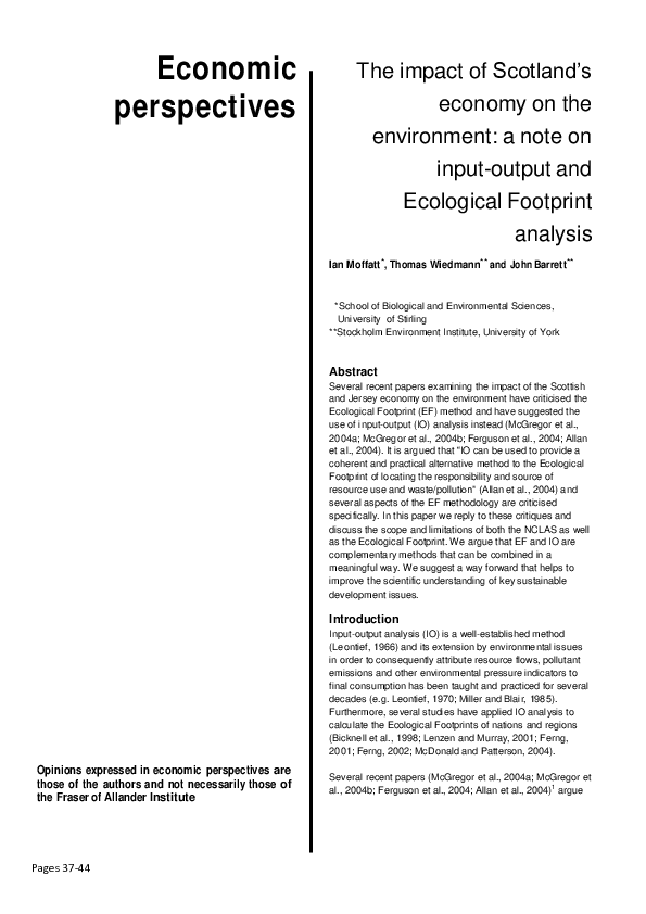 (PDF) The impact of Scotland‟s economy on the environment : a note on input-output and ...