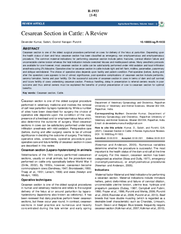 (PDF) Cesarean Section in Cattle: A Review