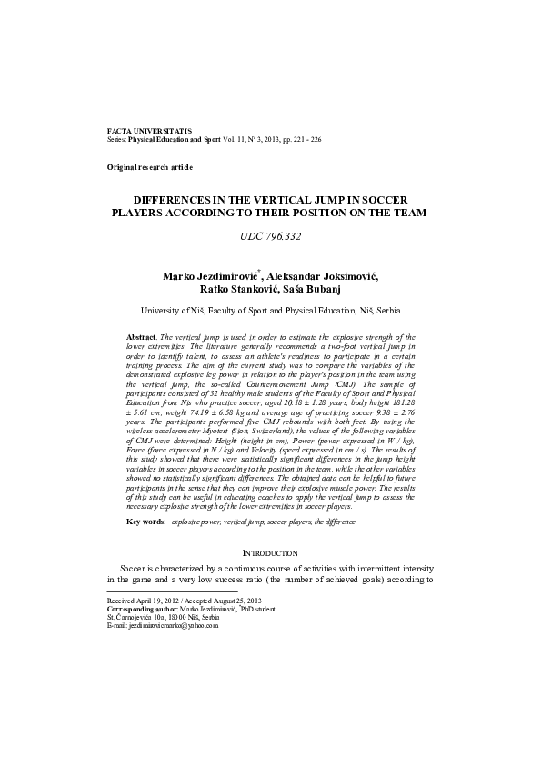 (PDF) Differences in the vertical jump in soccer players according to ...