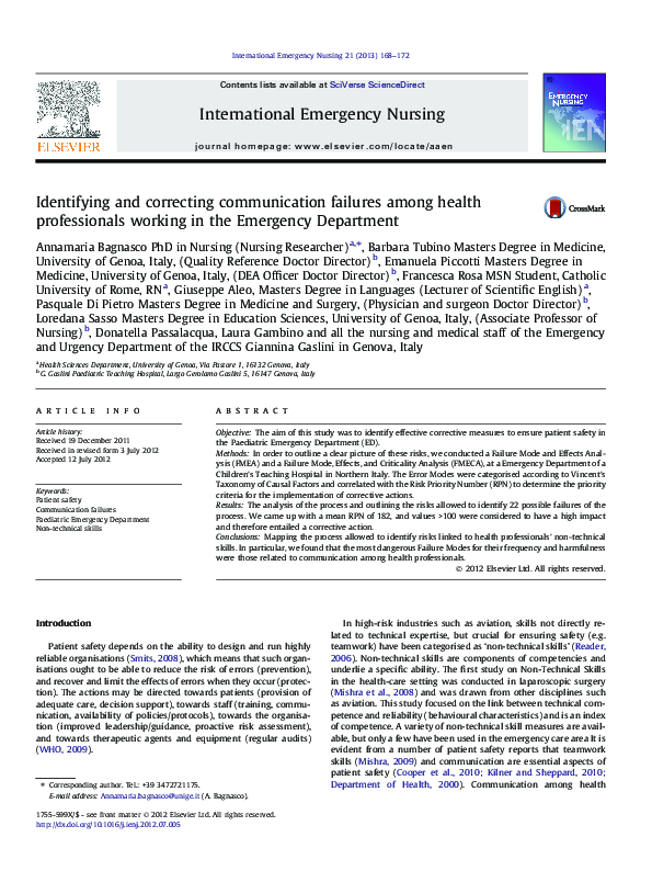 (PDF) Identifying and correcting communication failures among health professionals working in ...