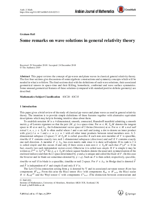 (PDF) Some remarks on wave solutions in general relativity theory