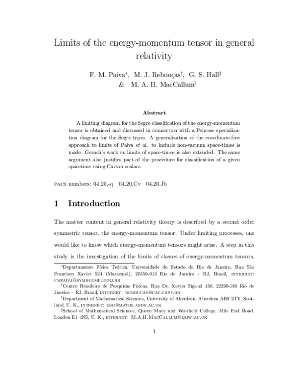 (PDF) Limits of the energy - momentum tensor in general relativity