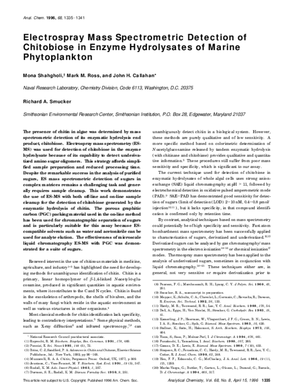 (PDF) Electrospray Mass Spectrometric Detection of Chitobiose in Enzyme ...