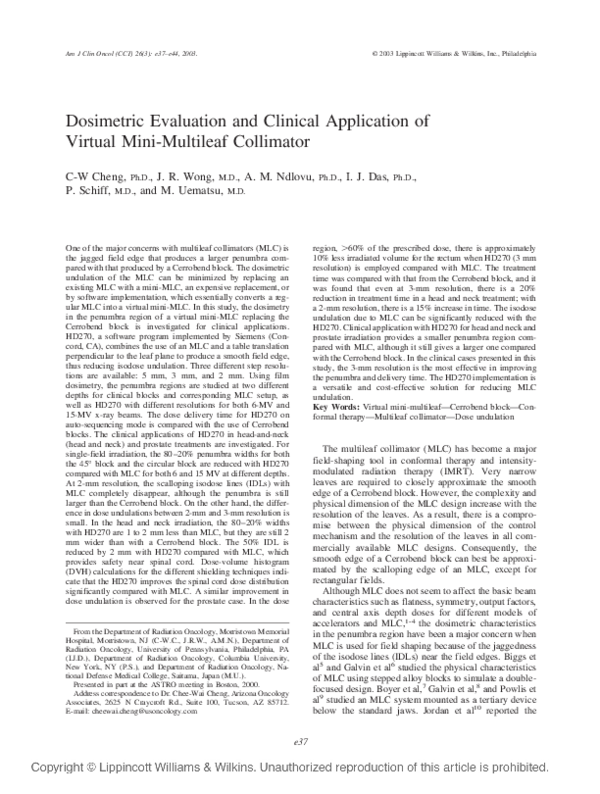 (PDF) Dosimetric Evaluation and Clinical Application of Virtual Mini ...