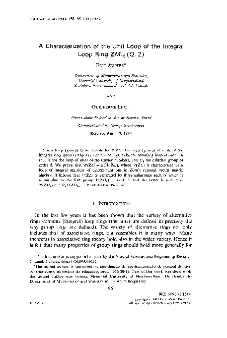 (PDF) A Characterization of the Unit Loop of the Integral Loop Ring Zm(16)(Q,2)